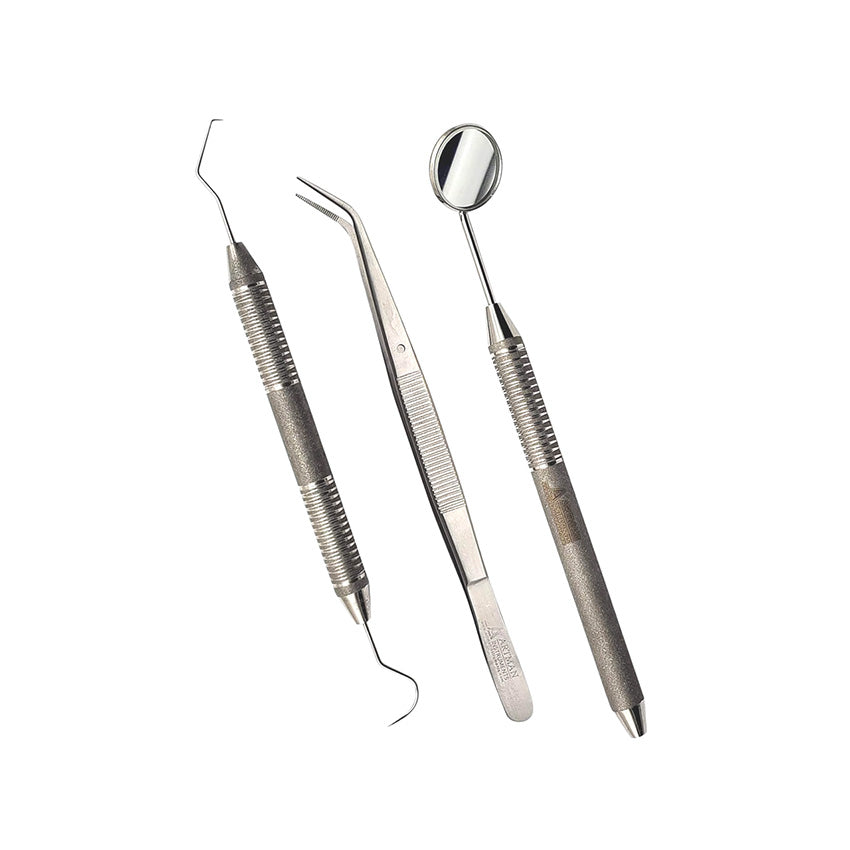 Set of 3 Dental Examination Kit - Dental Mirror, Probe & Tweezers | Artman
